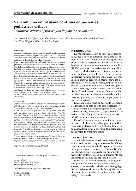 (PDF) [Continuous infusion of vancomycin in pediatric critical care ...