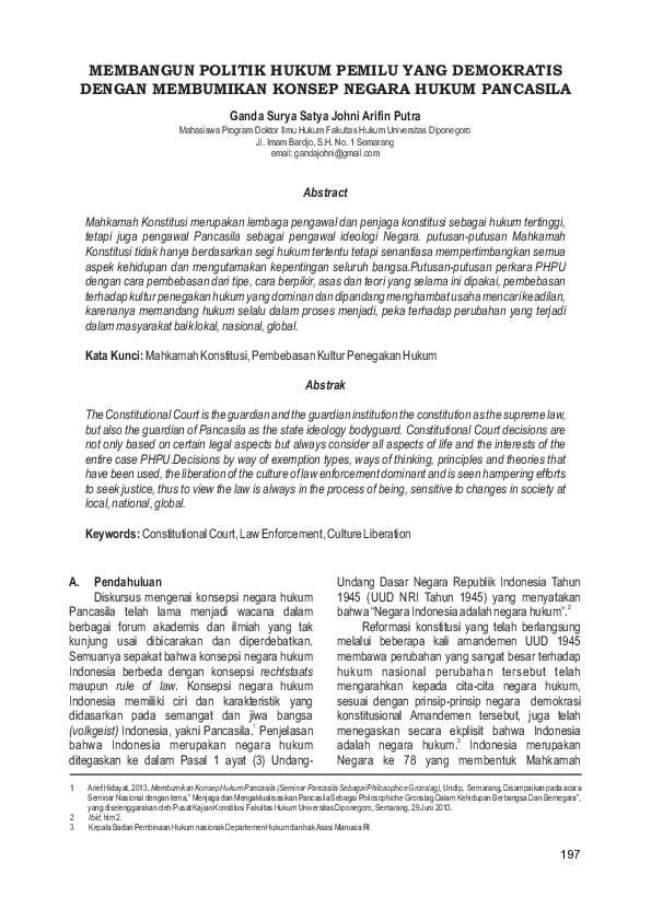 (PDF) Membangun Politik Hukum Pemilu Yang Demokratis Dengan Membumikan ...