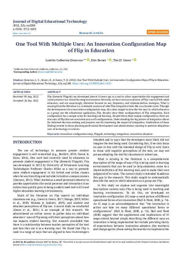 (PDF) One Tool With Multiple Uses: An Innovation Configuration Map of ...