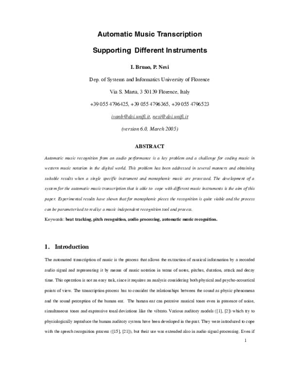 (PDF) Automatic Music Transcription Supporting Different Instruments