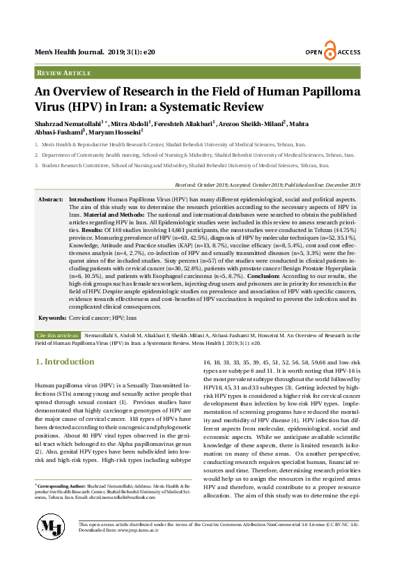 (PDF) An Overview of Research in the Field of Human Papilloma Virus ...