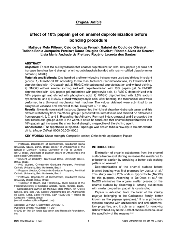 (PDF) Effect of 10 % papain gel on enamel deproteinization before ...