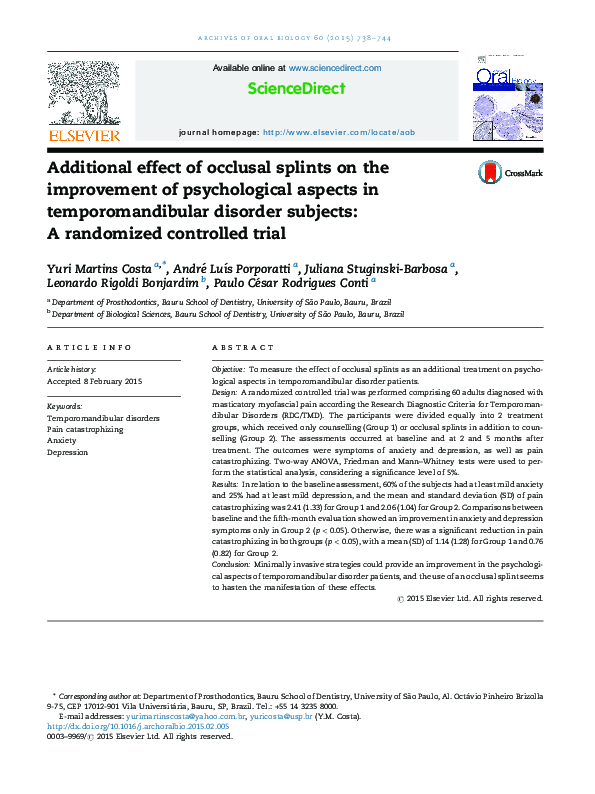 Pdf Additional Effect Of Occlusal Splints On The Improvement Of