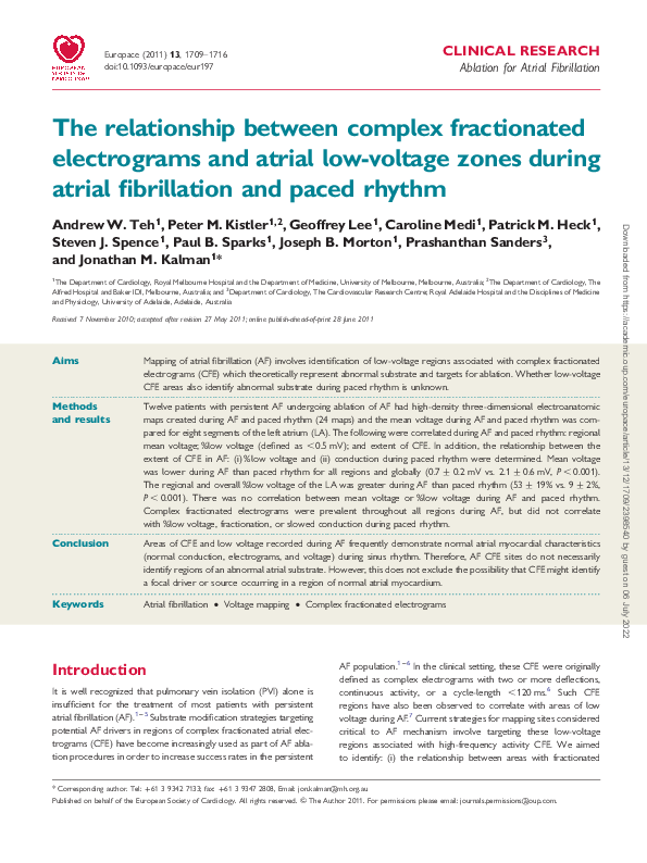 Pdf The Relationship Between Complex Fractionated Electrograms And Atrial Low Voltage Zones