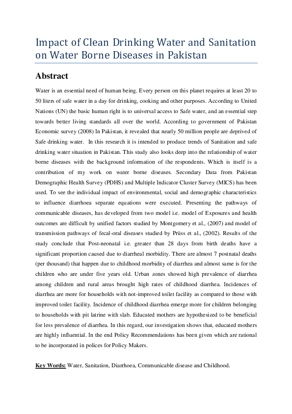 (PDF) Impact of Clean Drinking Water and Sanitation on Water Borne ...
