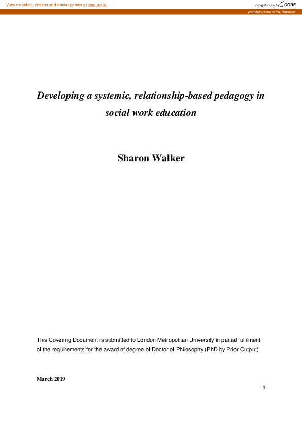 (PDF) Developing a systemic, relationship-based pedagogy in social work ...