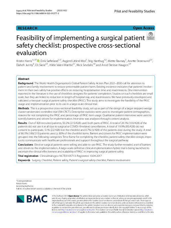(PDF) Feasibility of implementing a surgical patient safety checklist ...