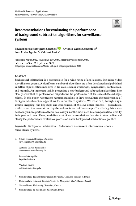 Pdf Recommendations For Evaluating The Performance Of Background Subtraction Algorithms For