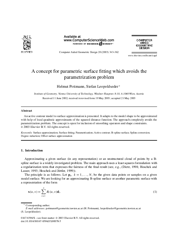 Pdf A Concept For Parametric Surface Fitting Which Avoids The