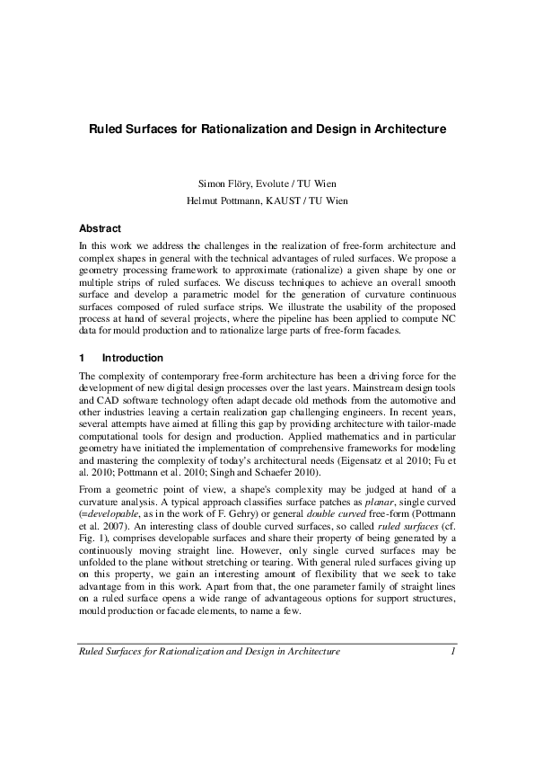 (PDF) Ruled Surfaces for Rationalization and Design in Architecture