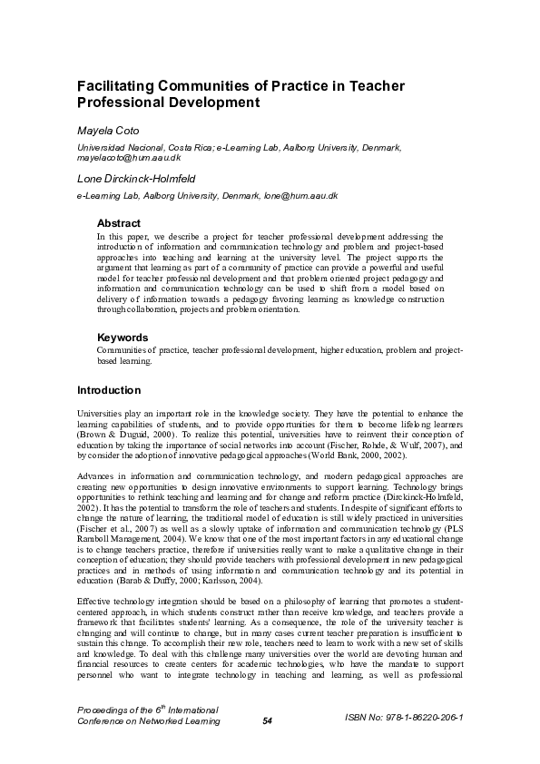 (PDF) Facilitating Communities of Practice in Teacher Professional Development