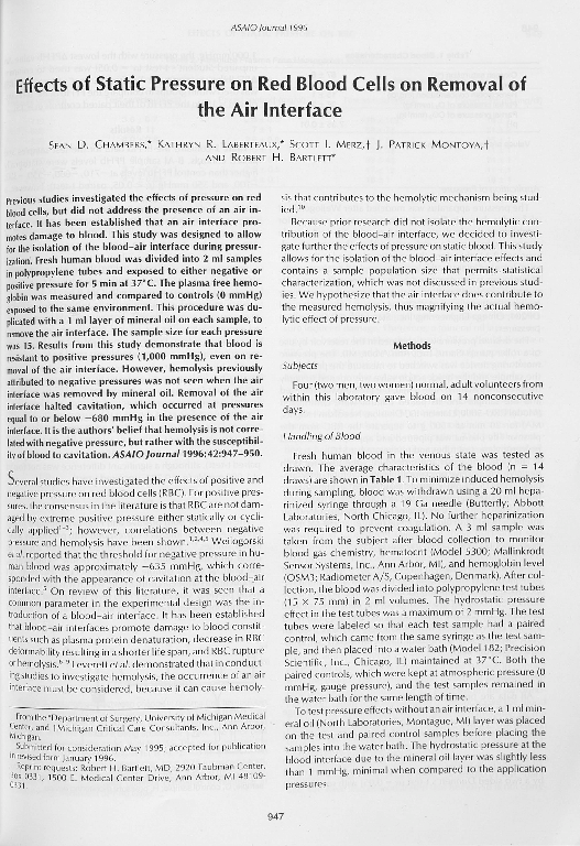 (PDF) Effects of Static Pressure on Red Blood Cells on Removal of the ...