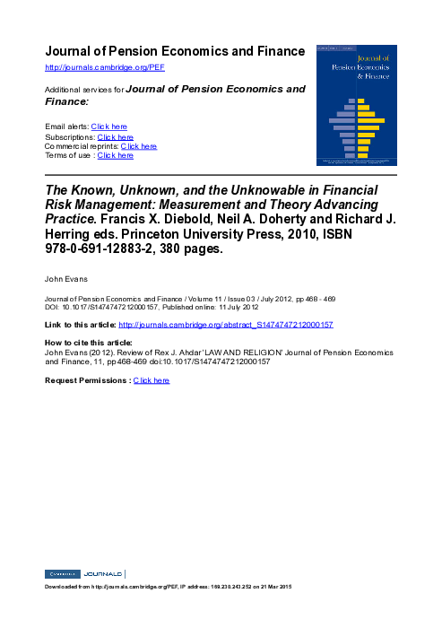(PDF) The Known, Unknown, and the Unknowable in Financial Risk ...