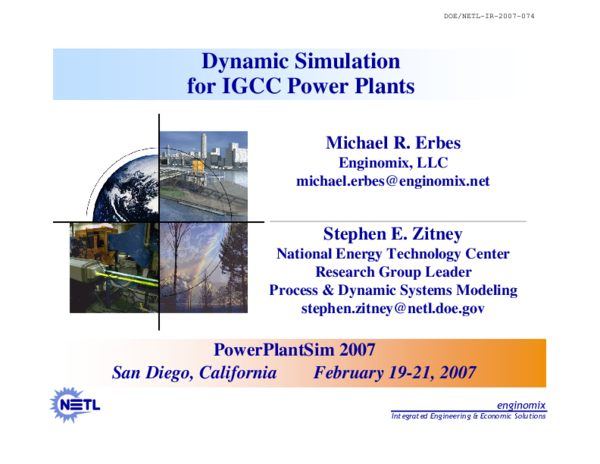 (PDF) Dynamic Simulation for IGCC Power Plants
