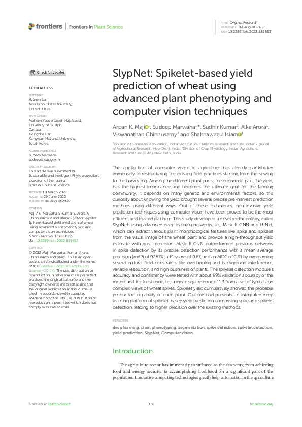 (PDF) SlypNet: Spikelet-based yield prediction of wheat using advanced plant phenotyping and ...