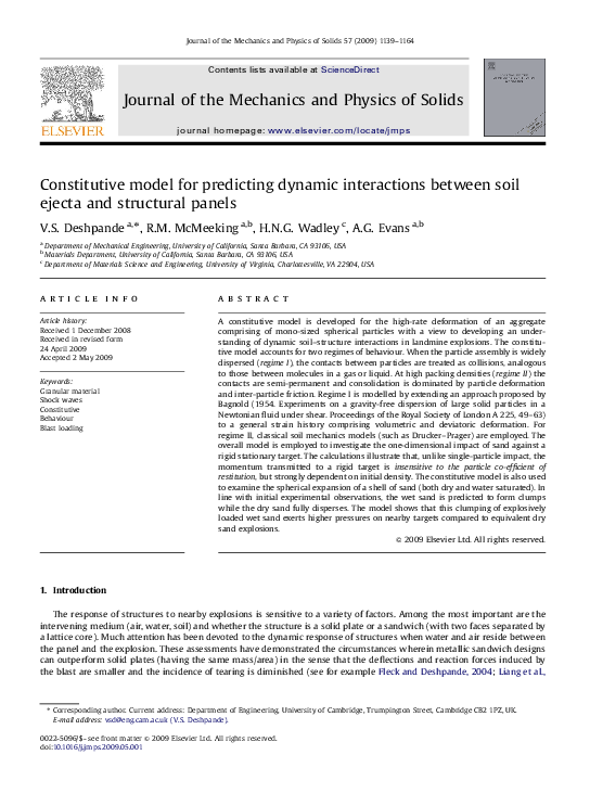 (PDF) Constitutive model for predicting dynamic interactions between soil ejecta and structural ...