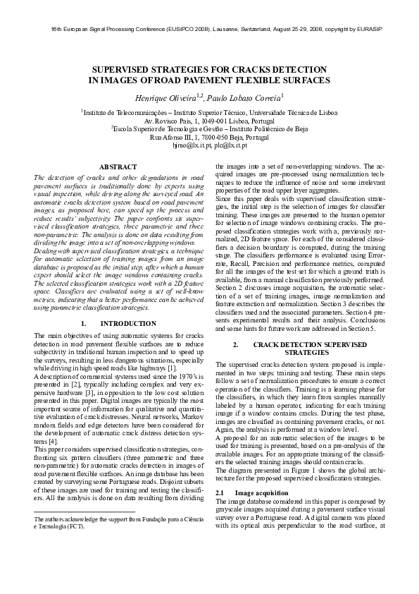 (PDF) Supervised strategies for cracks detection in images of road pavement flexible surfaces
