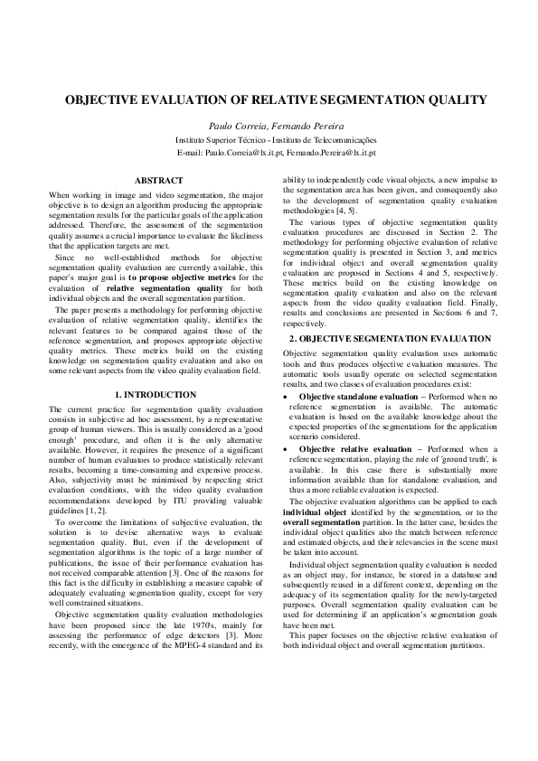 Pdf Objective Metrics For Evaluating Segmentation Quality