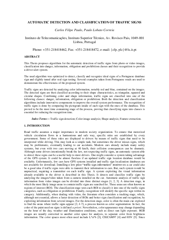 (PDF) Automatic Detection and Classification of Traffic Signs | Paulo ...