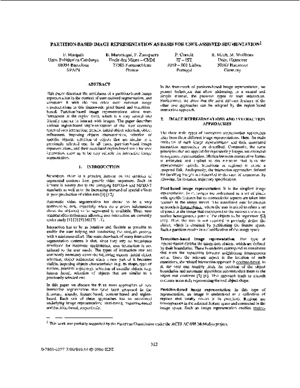 Pdf Partition Based Image Representation As Basis For User Assisted Segmentation Paulo