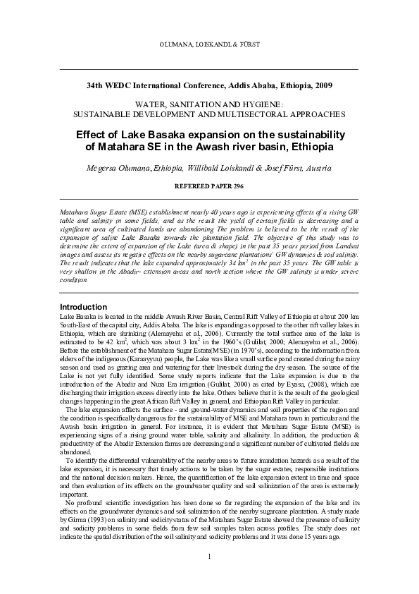 (PDF) Effect of Lake Basaka expansion on the sustainability of Matahara ...