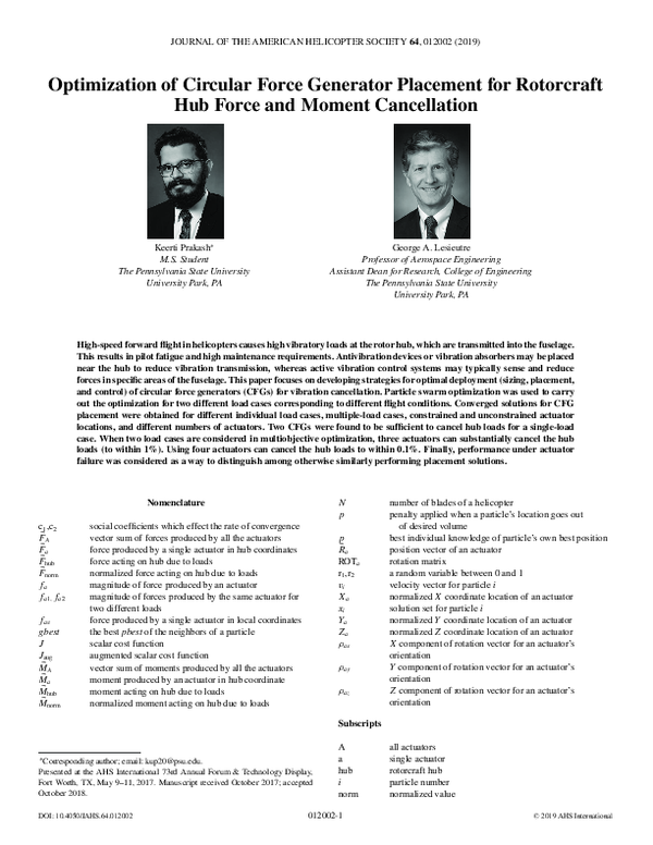 (PDF) Optimization of Circular Force Generator Placement for Rotorcraft ...