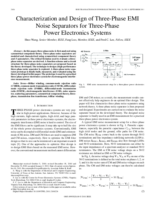 (PDF) Characterization and Design of Three-Phase EMI Noise Separators ...
