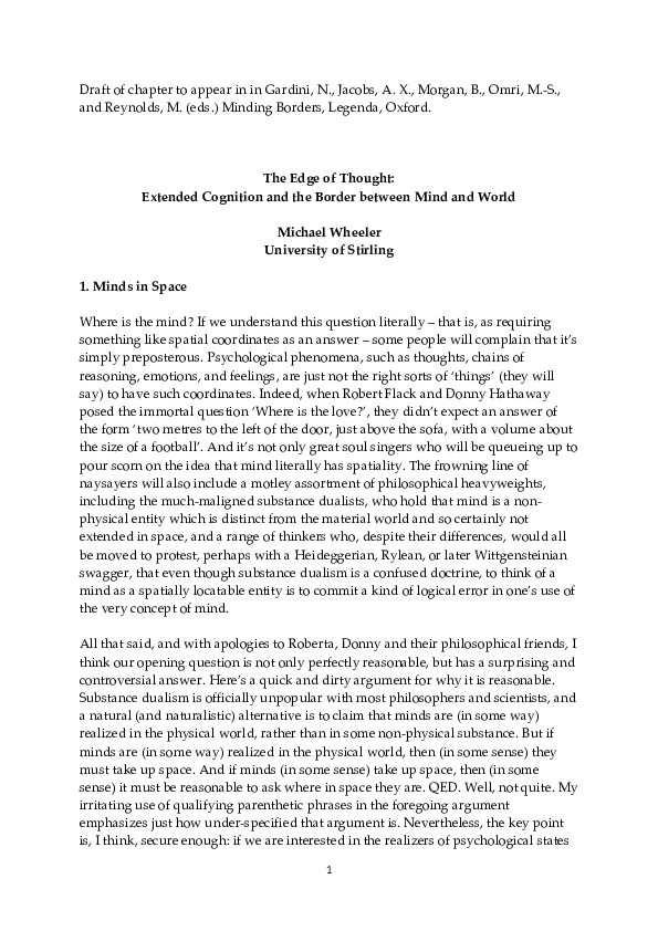 (PDF) The Edge of Thought: Extended Cognition and the Border between ...
