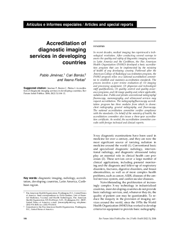 (PDF) Accreditation of diagnostic imaging services in developing countries