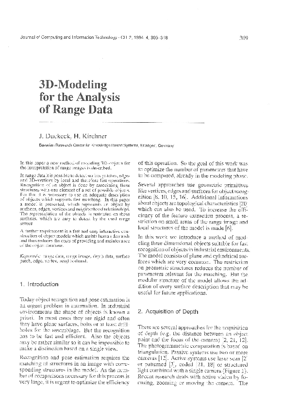 (PDF) 3D-Modeling for the Analysis of Range Data
