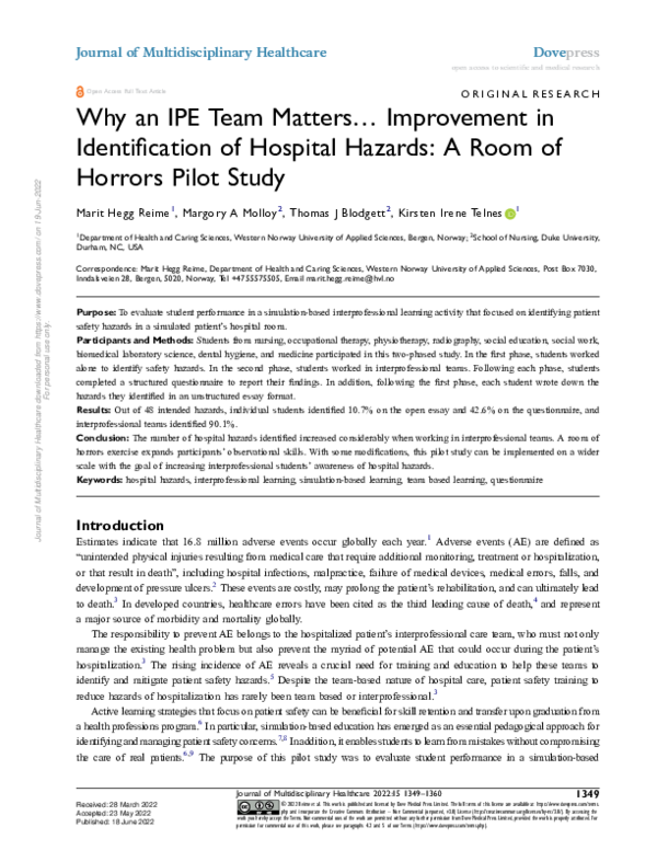 (PDF) Why an IPE Team Matters… Improvement in Identification of Hospital Hazards: A Room of ...