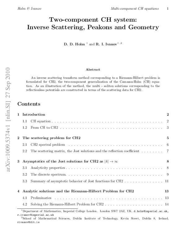 (PDF) Two-component CH system: inverse scattering, peakons and geometry