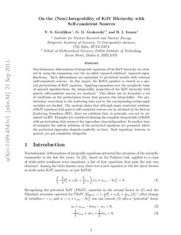 Pdf On The Integrability Of Kdv Hierarchy With Self Consistent Sources