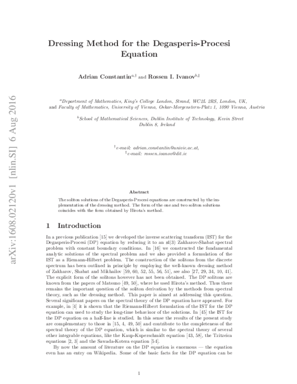 (PDF) Dressing Method for the Degasperis-Procesi Equation | Rossen ...