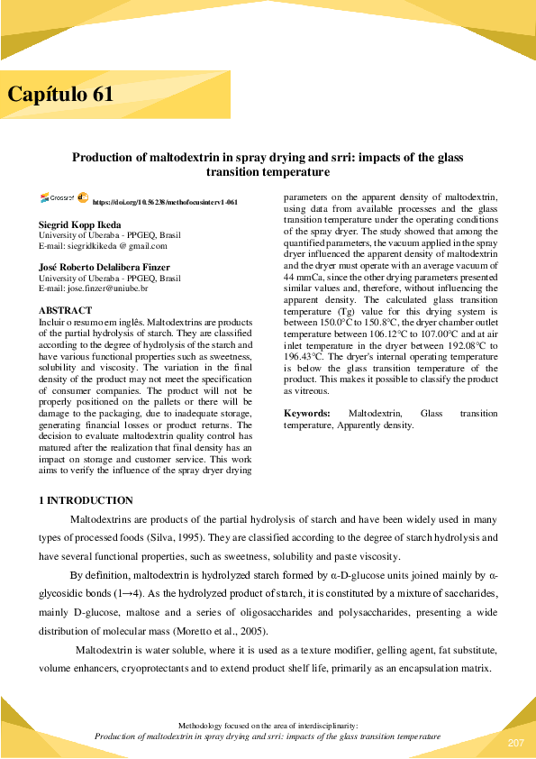 (PDF) Production of maltodextrin in spray drying and srri: impacts of ...