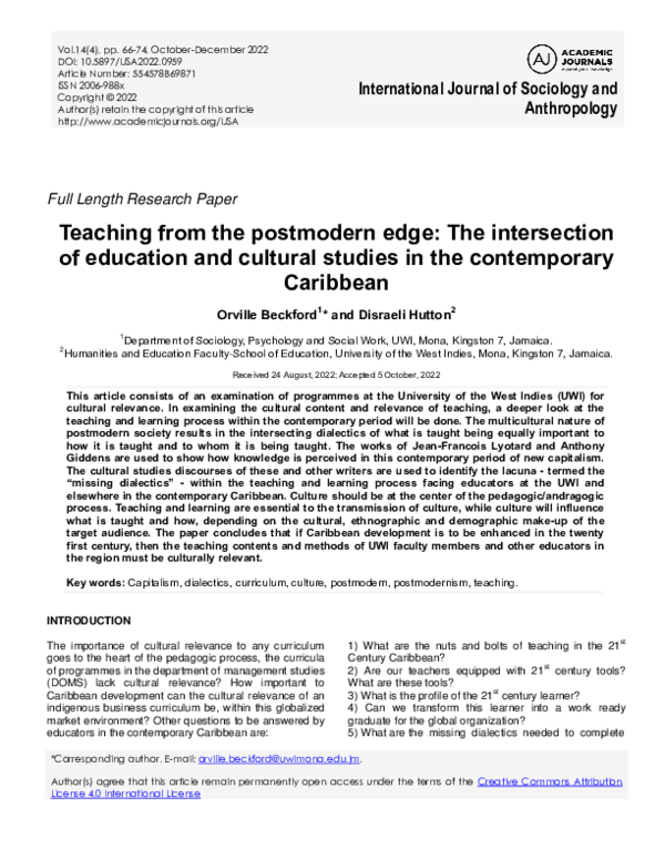 (PDF) Teaching from the postmodern edge: The intersection of education ...