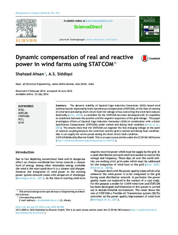 Pdf Dynamic Compensation Of Real And Reactive Power In Wind Farms
