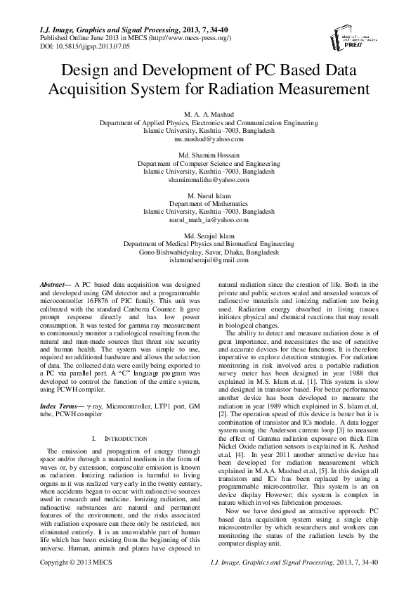 (PDF) Design and Development of PC Based Data Acquisition System for Radiation Measurement