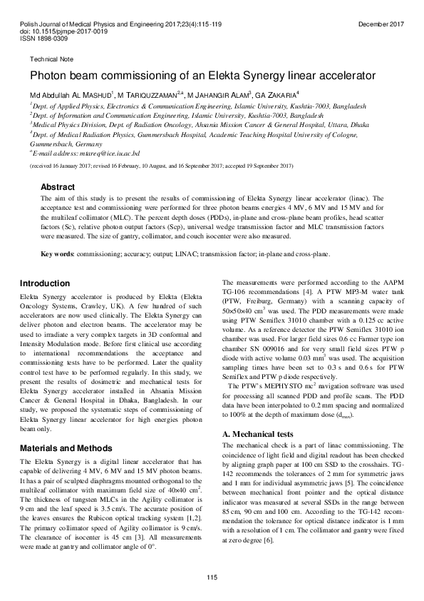 (PDF) Photon beam commissioning of an Elekta Synergy linear accelerator