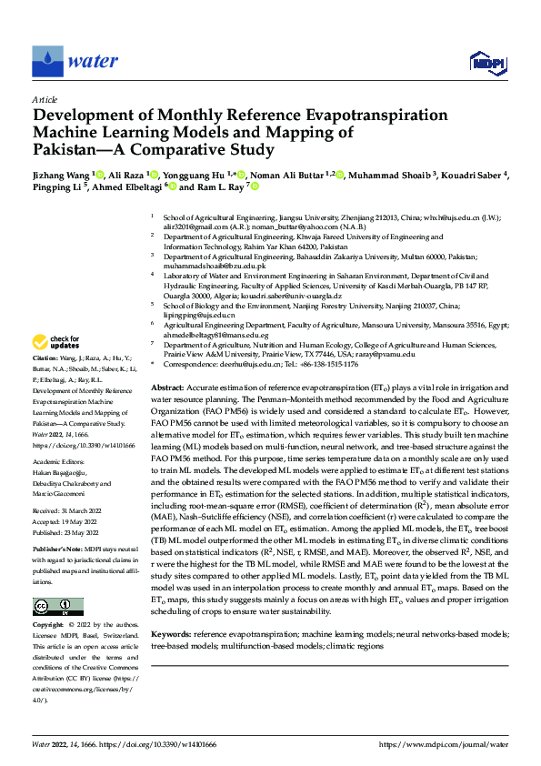 Pdf Development Of Monthly Reference Evapotranspiration Machine Learning Models And Mapping Of