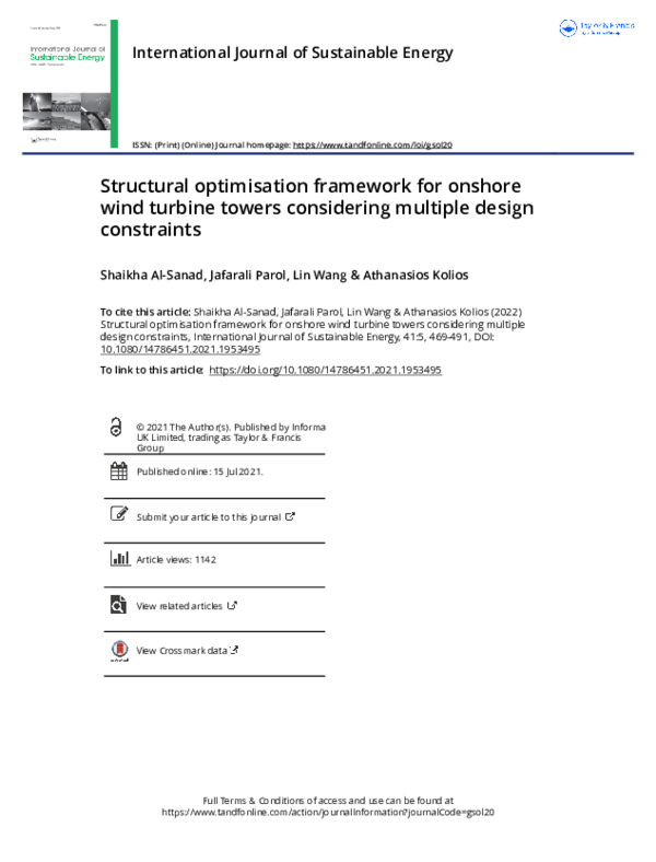(PDF) Structural optimisation framework for onshore wind turbine towers considering multiple ...