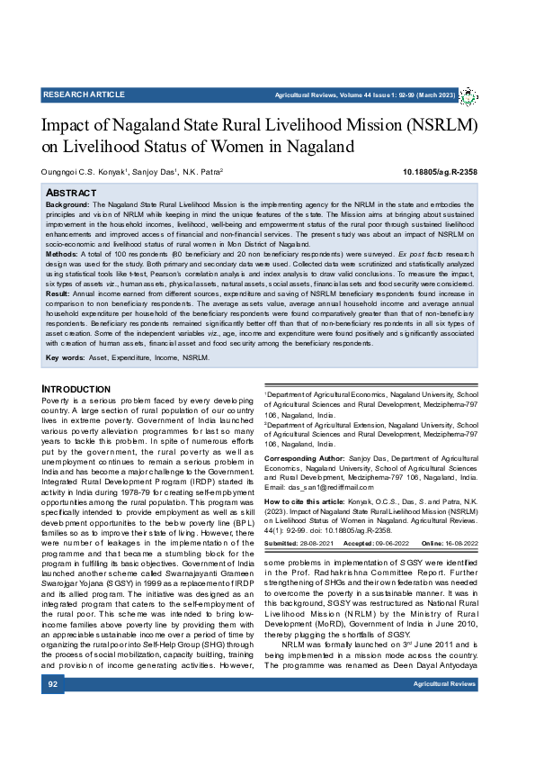 (PDF) Impact of Nagaland State Rural Livelihood Mission (NSRLM) on ...