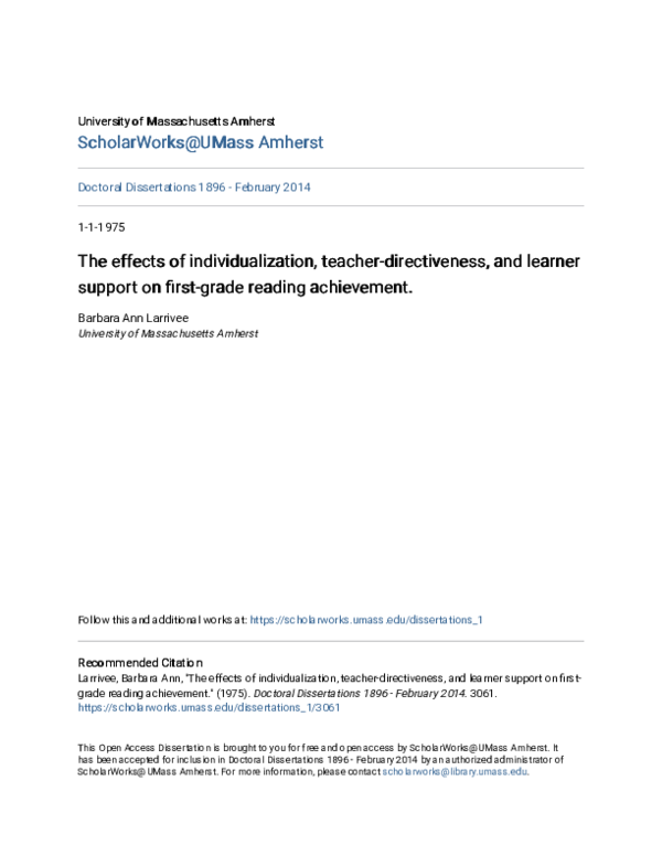 (PDF) The effects of individualization, teacher-directiveness, and ...