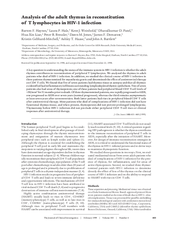 (PDF) Analysis of the adult thymus in reconstitution of T lymphocytes ...