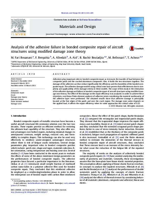 (PDF) Analysis of the adhesive failure in bonded composite repair of aircraft structures using ...