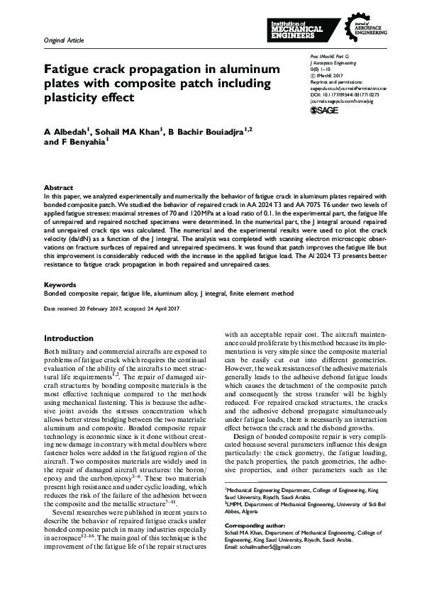 (PDF) Fatigue crack propagation in aluminum plates with composite patch ...