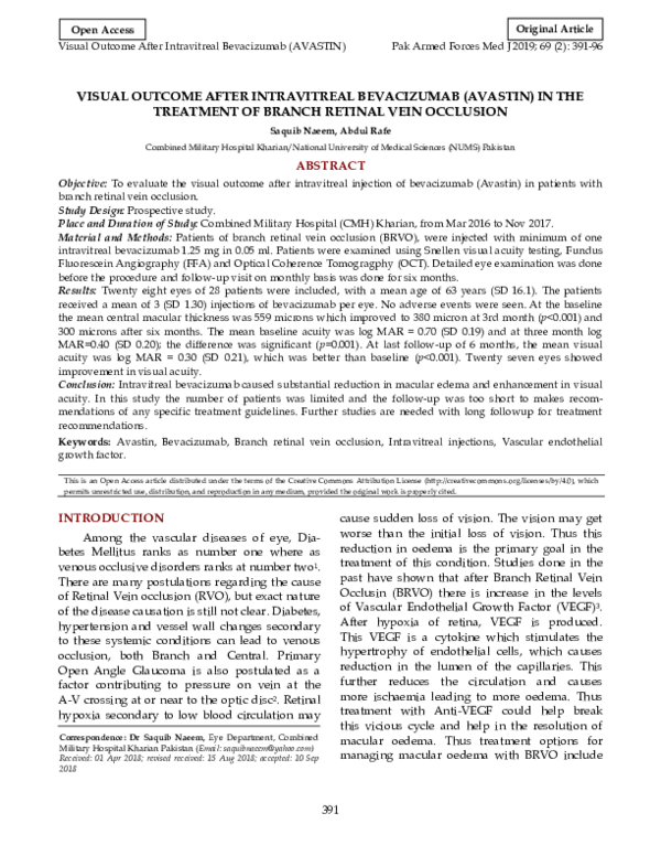 (PDF) Visual Outcome After Intravitreal Bevacizumab (Avastin) in the ...