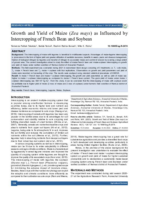 (PDF) Growth and Yield of Maize (Zea mays) as Influenced by ...