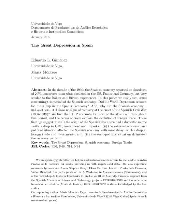 (PDF) The Great Depression in Spain