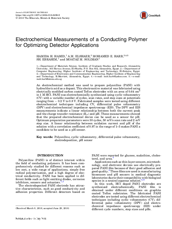 (PDF) Electrochemical Measurements of a Conducting Polymer for Optimizing Detector Applications